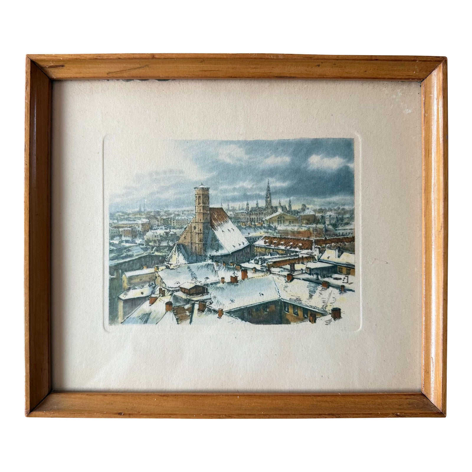 Vintage Framed Color German Scene Etching | Chairish