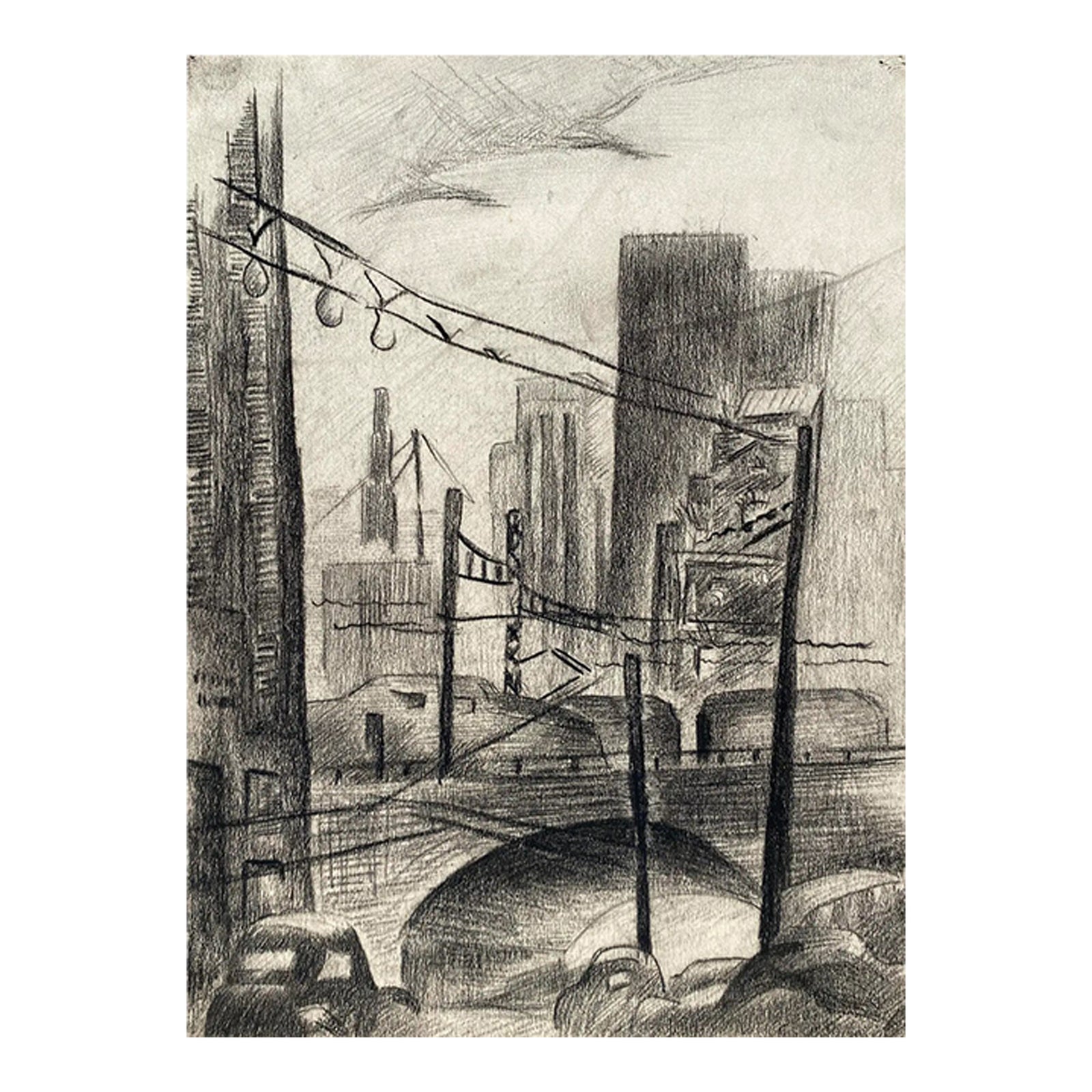 1940s Frank Wallace Philadelphia Cityscape | Chairish