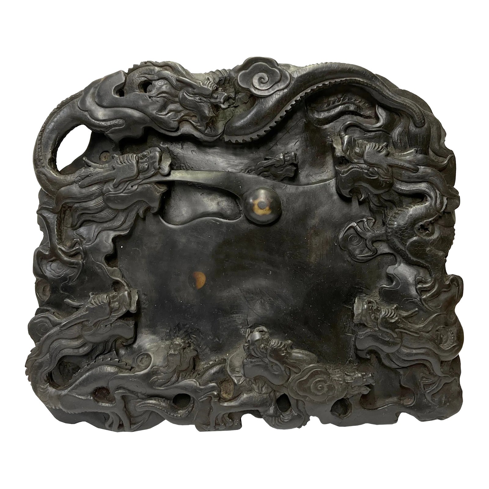 Chinese Black Color Dimensional Dragon Ink Well Pad Display | Chairish