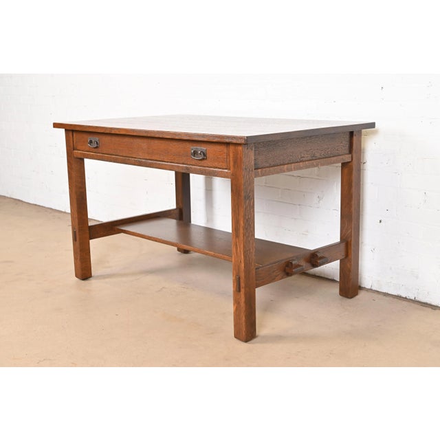 Antique Stickley Mission Oak Arts And Crafts Writing Desk Or Library