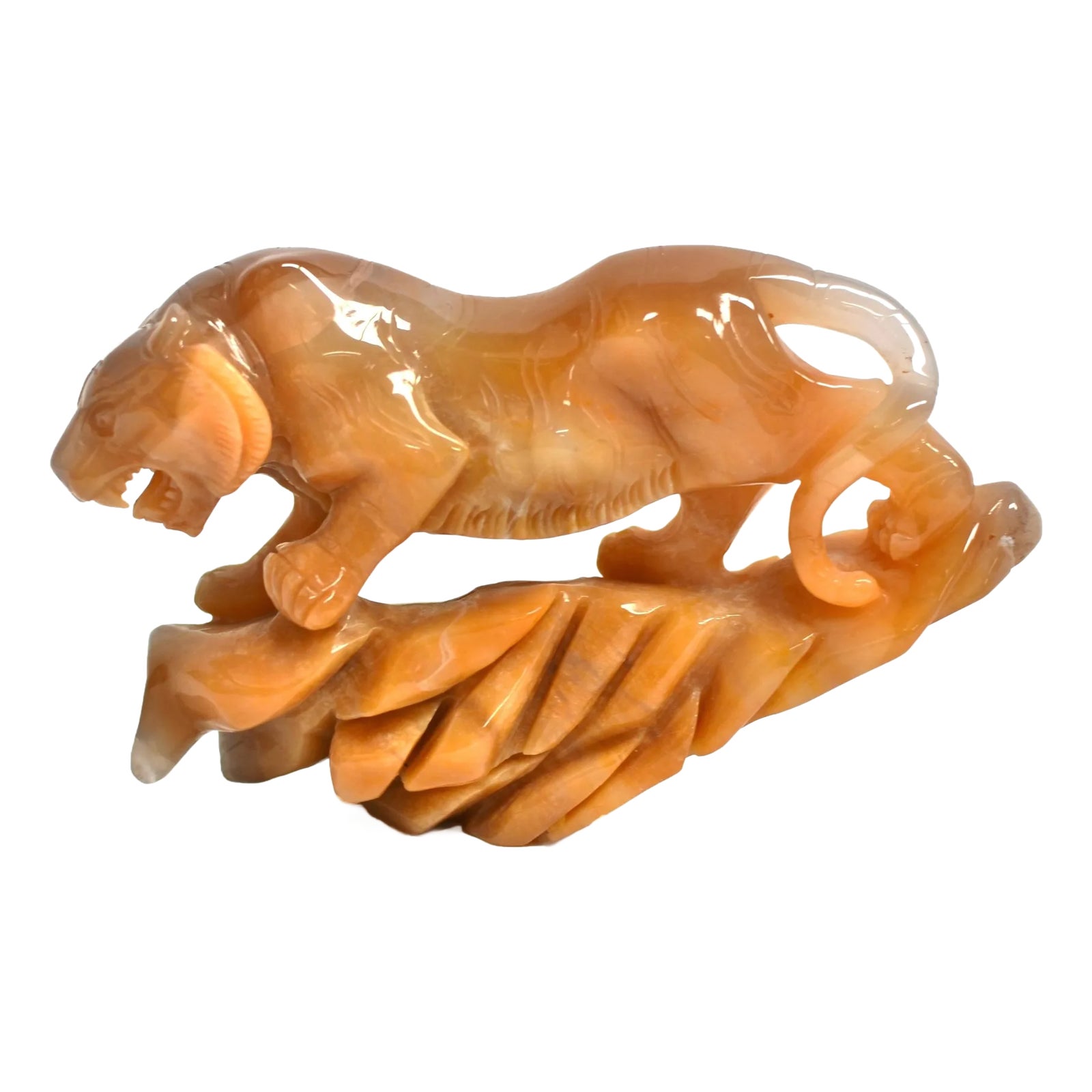 Hand-Carved Agate Tiger Sculpture | Chairish