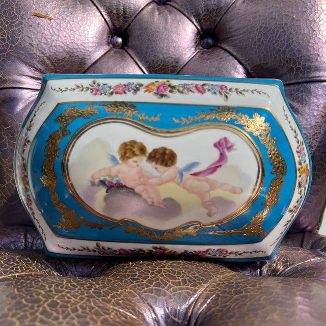 Vintage Cherub Angels Blue and Gold Sevres Porcelain Box | Chairish