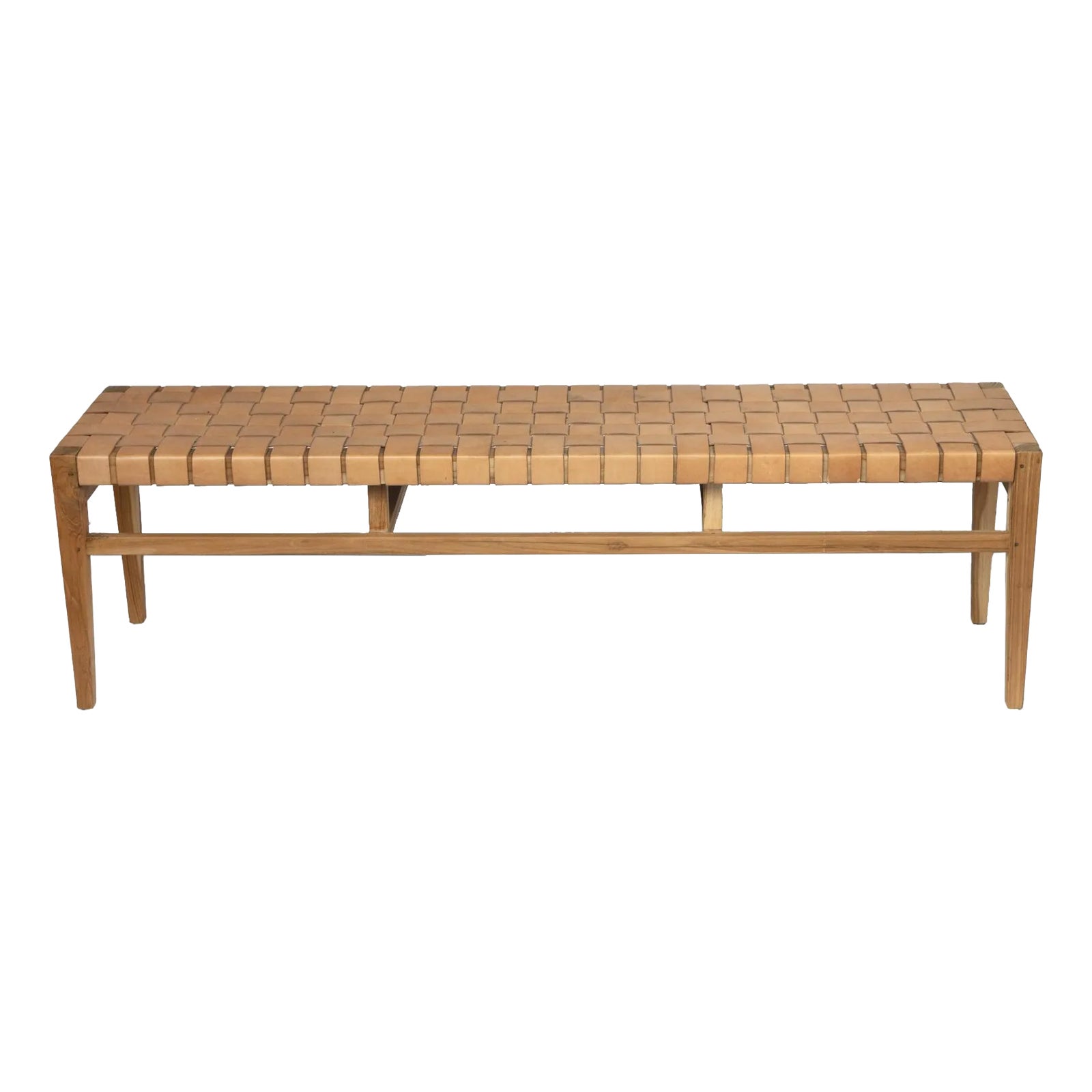Vintage Leather Weave Bench in Natural Leather | Chairish