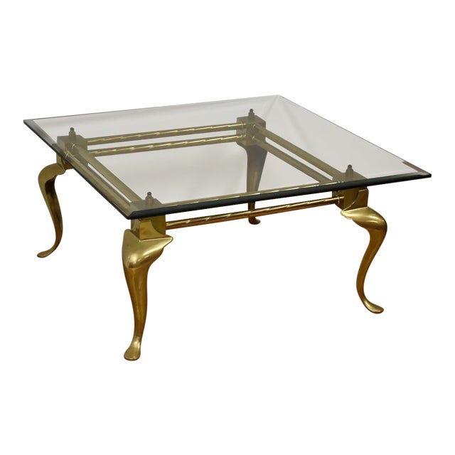 Brass & Glass Modern Labarge Square Coffee Table | Chairish