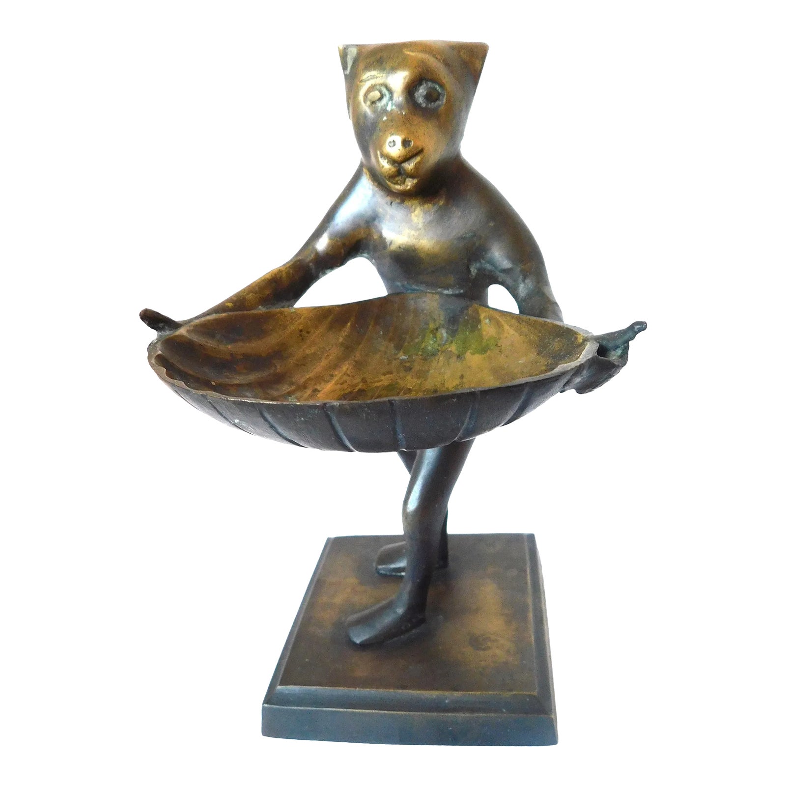 Vintage Bronze Decorative Monkey With Shell-Shaped Key Holder, Card ...