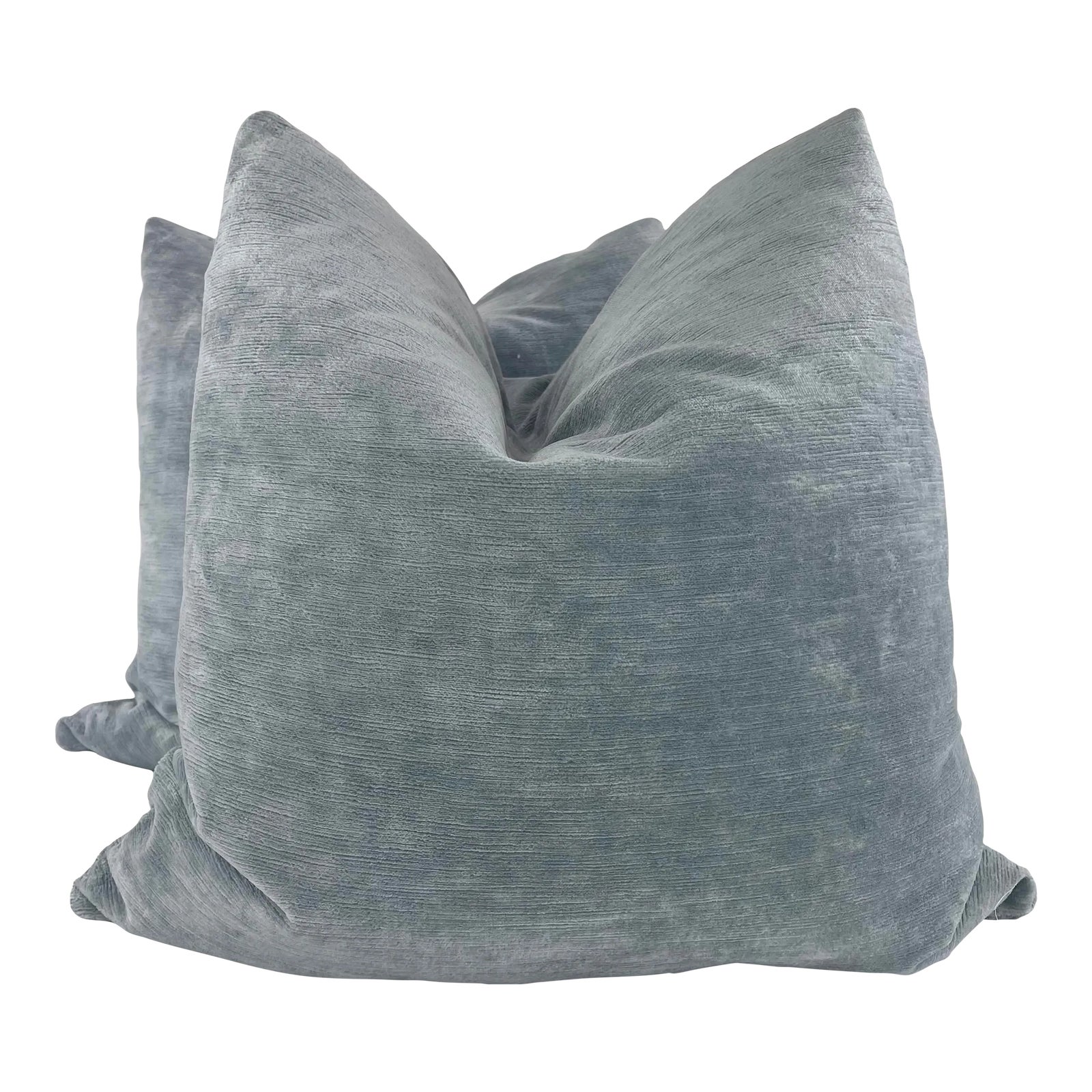 Powder Blue Linen Velvet 22" Pillows-A Pair | Chairish