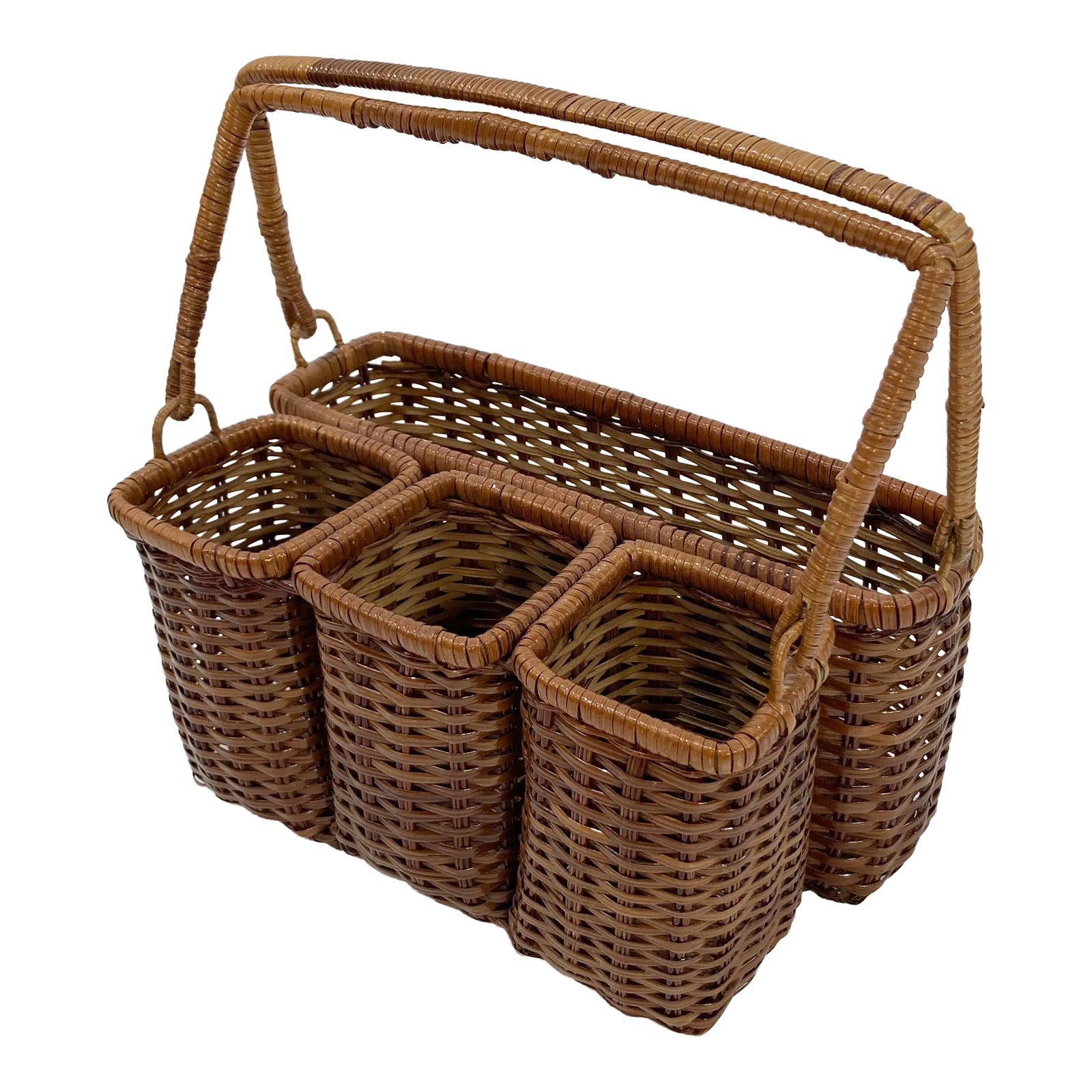 Vintage Wicker Flatware Holder With Napkin Caddy | Chairish