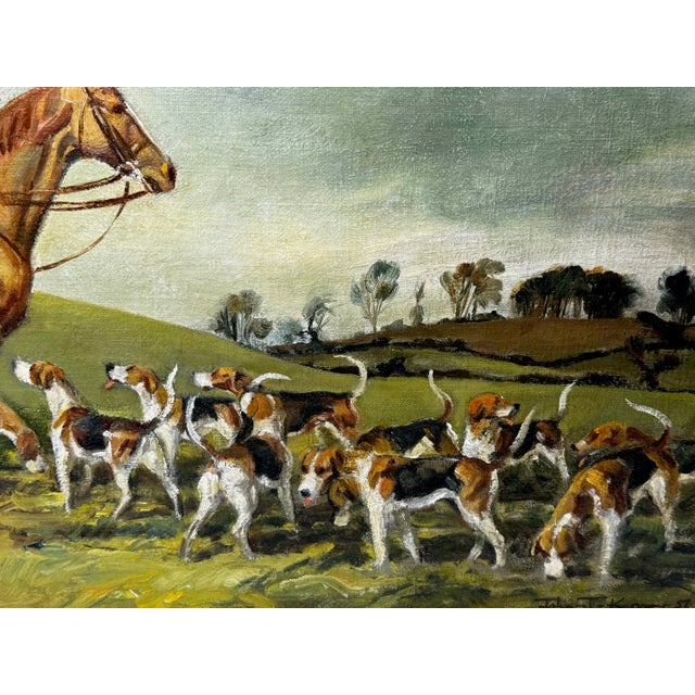 British Oil Painting Red Coat Huntsman With Hound Dogs Fernie Hunt by ...