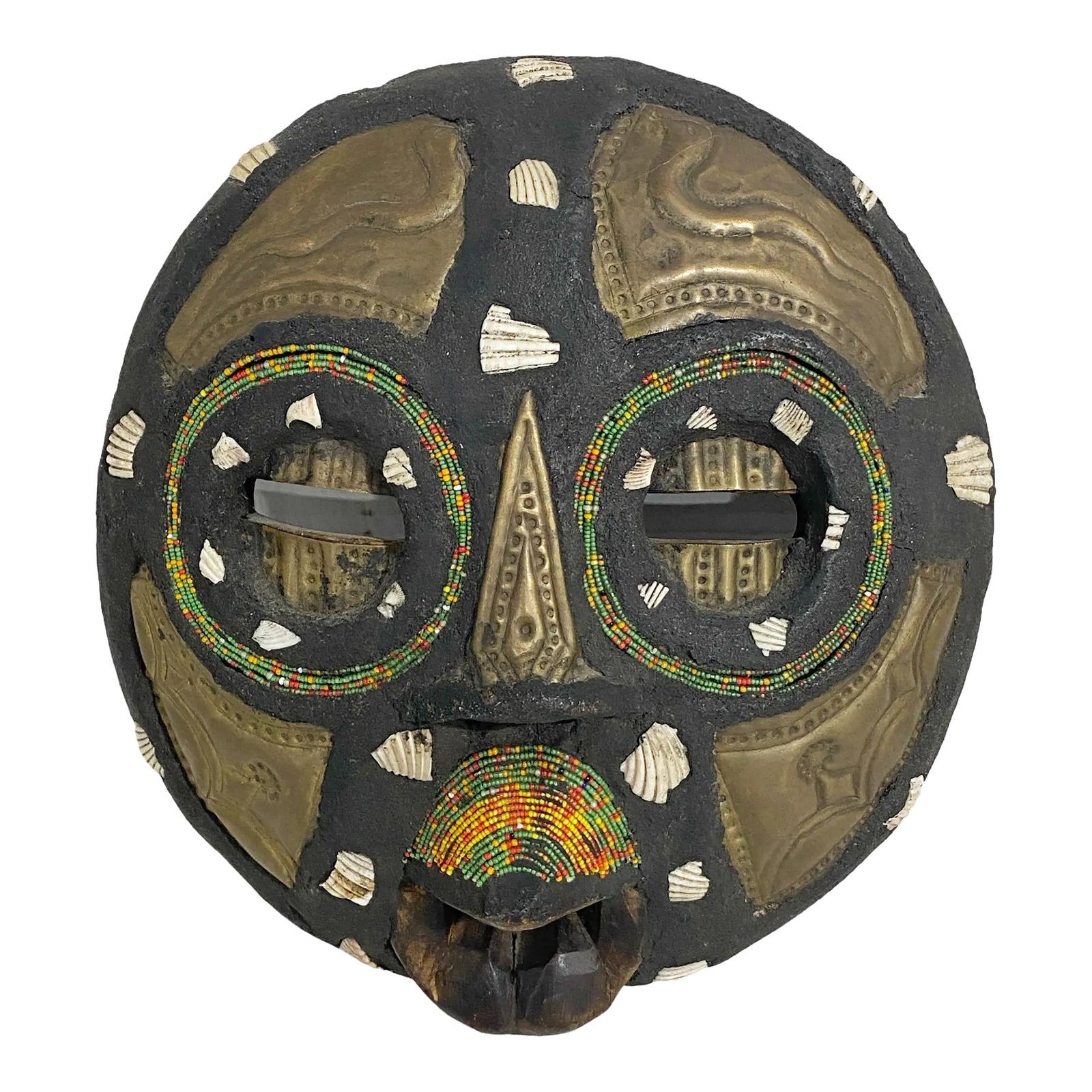 Vintage African Ashanti Tribal Moon Face Round Mask 10"h Ghana | Chairish