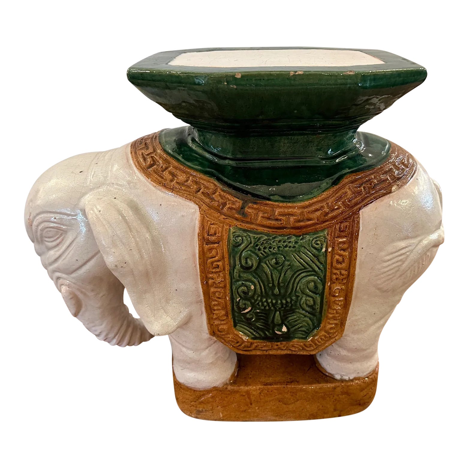 Vintage Glazed Stoneware Chinese Elephant Garden Seat End Table | Chairish