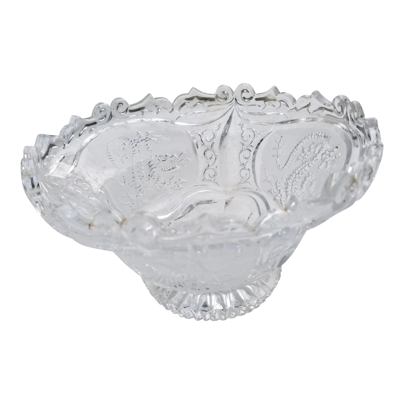 1970s Fanciful Etched Molded Glass Fruit Bowl With Dragon | Chairish
