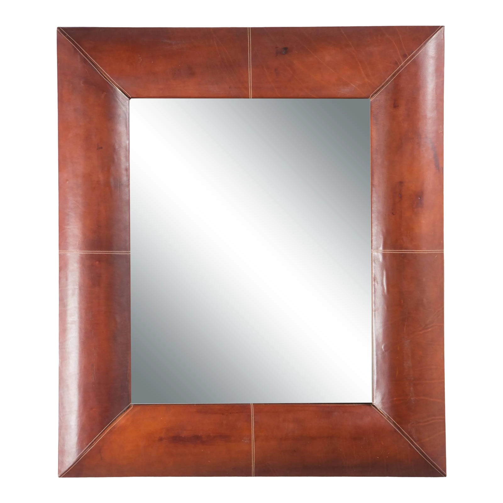 French Mirror with Stitched Leather Frame | Chairish