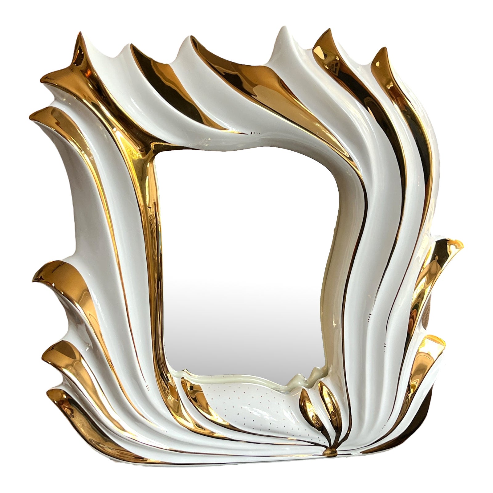 Italian 1960s White Porcelain Flame Mirror With 24k Gold Gilt Oro Zecchino Decoration Flourishes ...