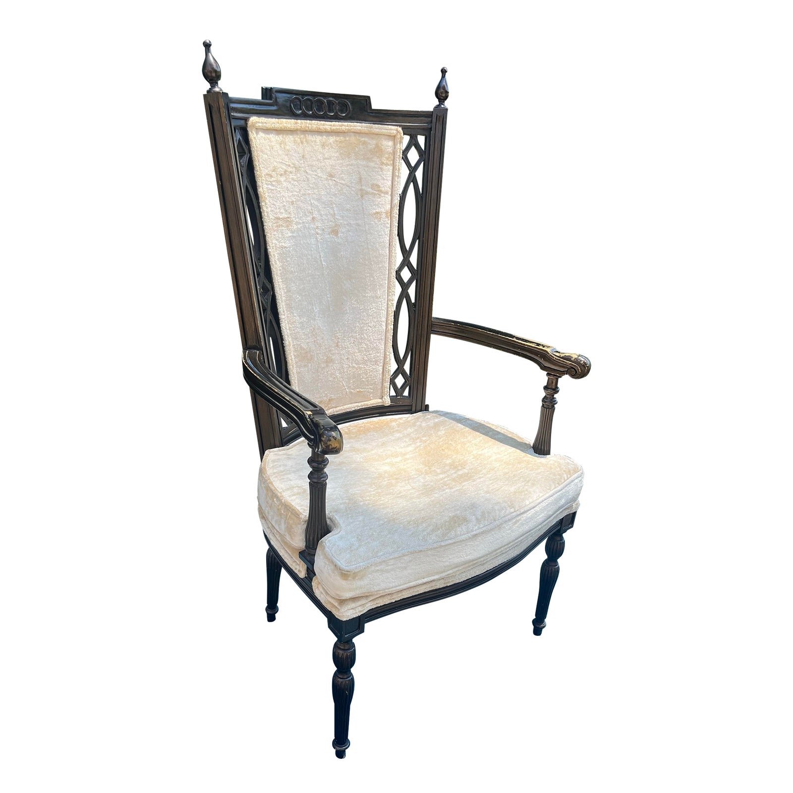 1970s Kingly French Provincial Gothic Style Arm Chair With Cream Velour ...