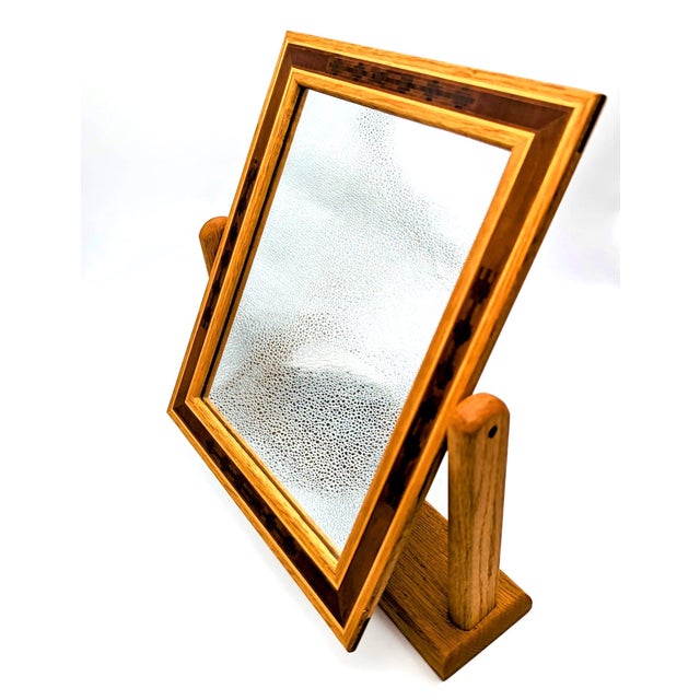 1970s Artisan-Carved Wood Cheval Vanity Dresser Shaving Mirror | Chairish