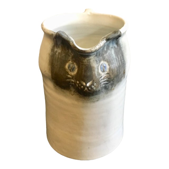 Studio Pottery Cat Pitcher | Chairish