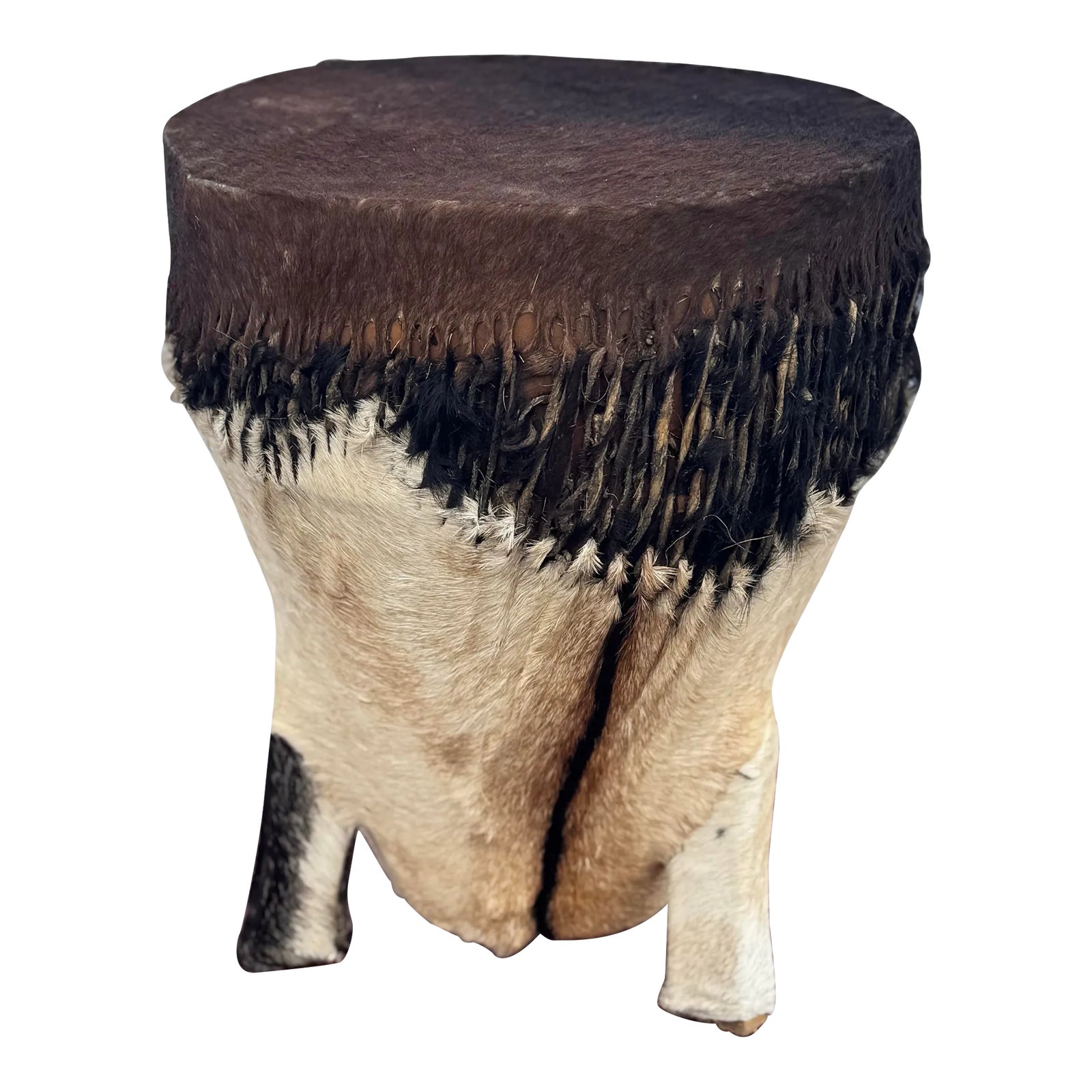 Vintage African Drum Stool or Side Table – Handcrafted Goat Skin Hide ...