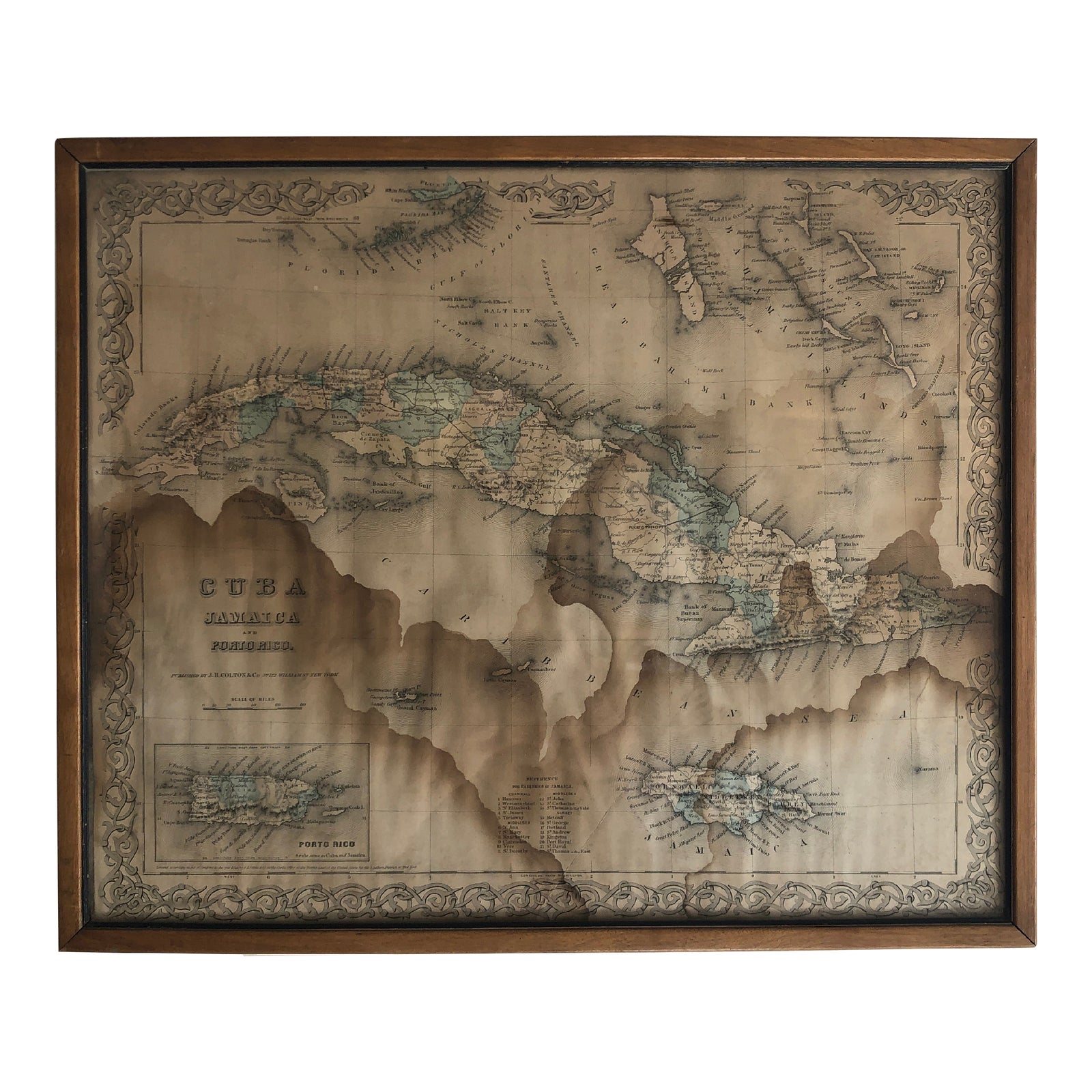 1850s Hand Colored Engraved Map of Cuba Published by Jh Colton & Co ...