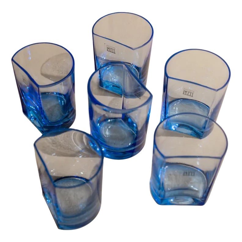 Vintage Arched Drinking Glasses in Blue from Pitti Studio, Italy, 1980s ...