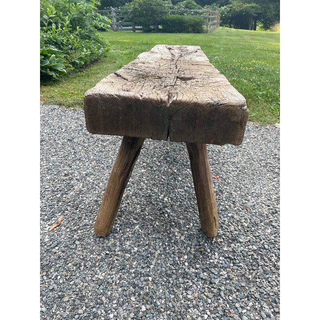 Primitive 3.5" Solid Wood Rustic Bench Table | Chairish