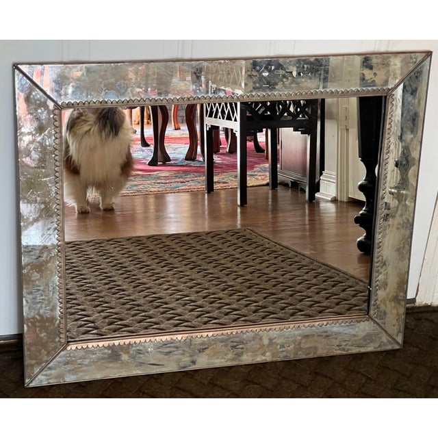 Vintage Made in Mexico Distressed Mirroed Eglomise Frame With Scalloped ...