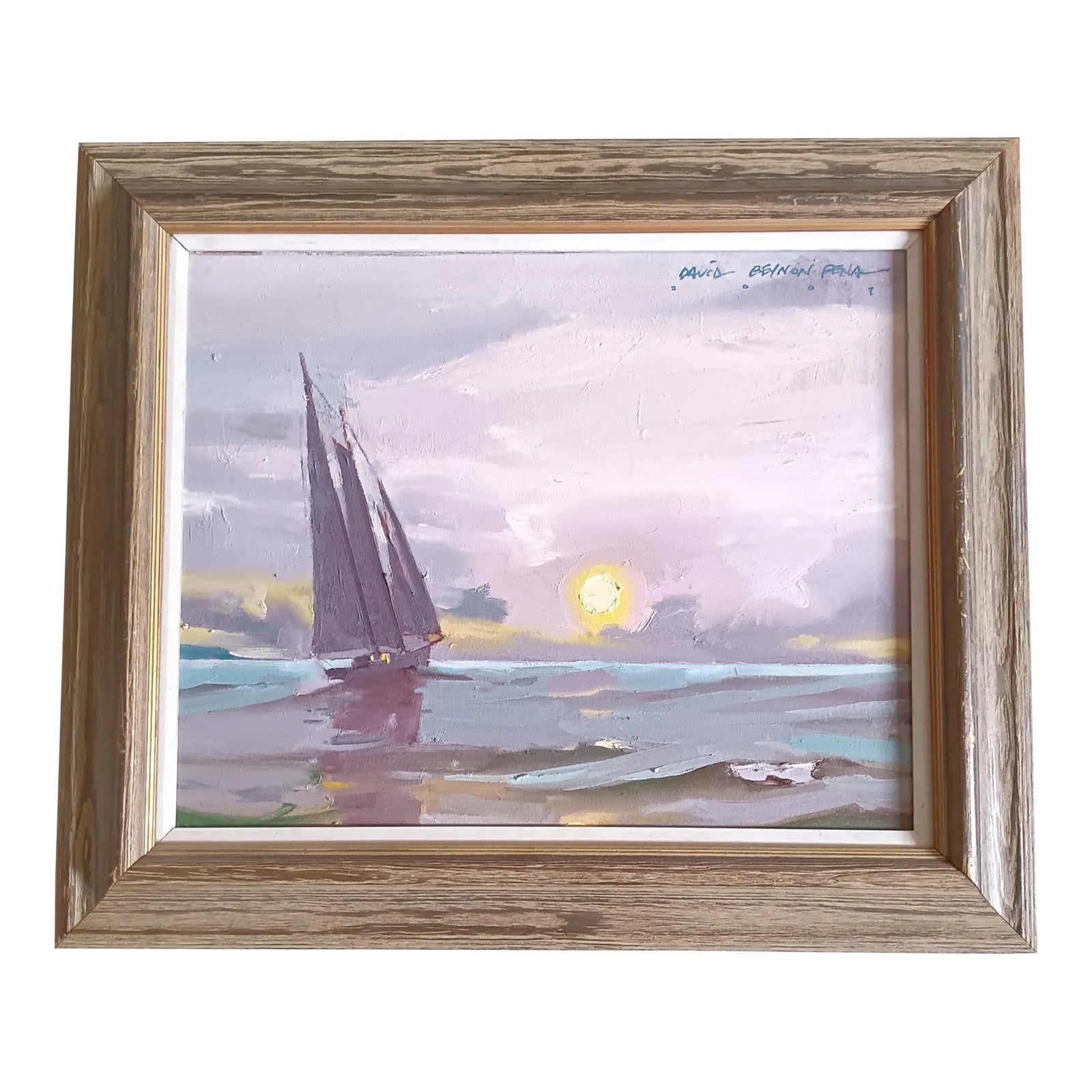 Schooner Sailing Into a Violet Sunset Oil Painting by David Beynon Pena ...
