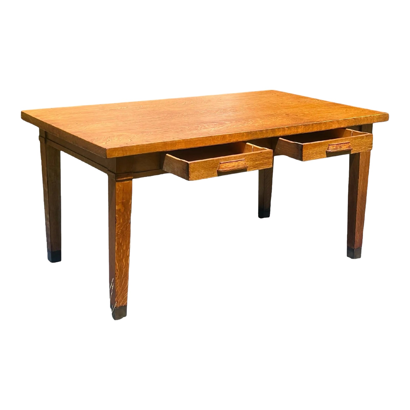 Antique Arts & Crafts Mission Oak Library Table With Two Drawers ...