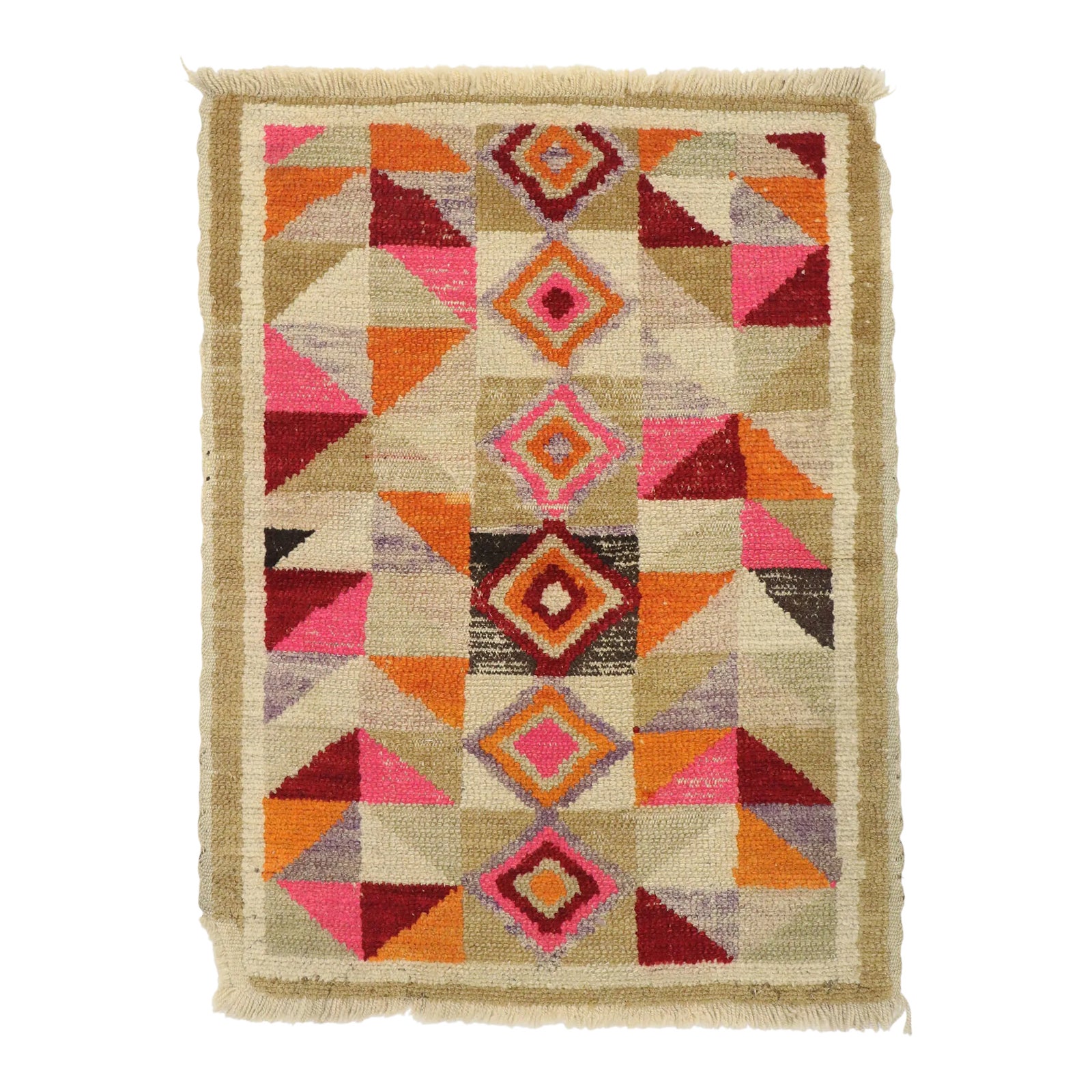Vintage Turkish Colorblock Rug - 03'02 X 04'01 | Chairish
