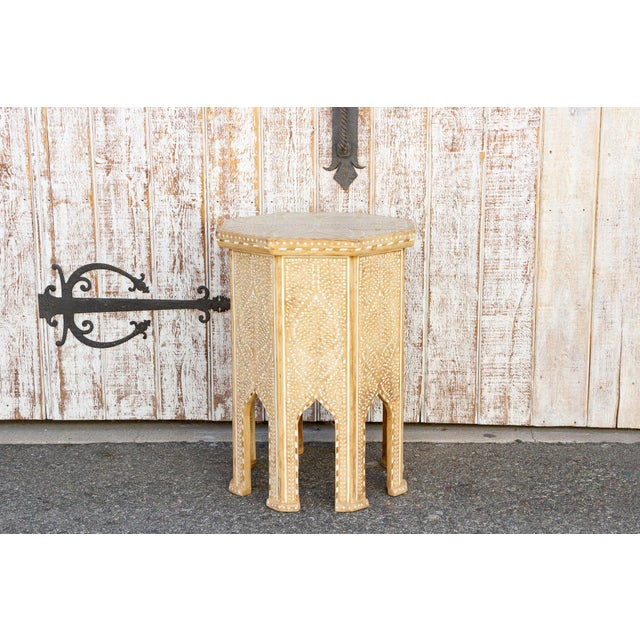Enchanting Bleached Tall Inlaid End Table | Chairish