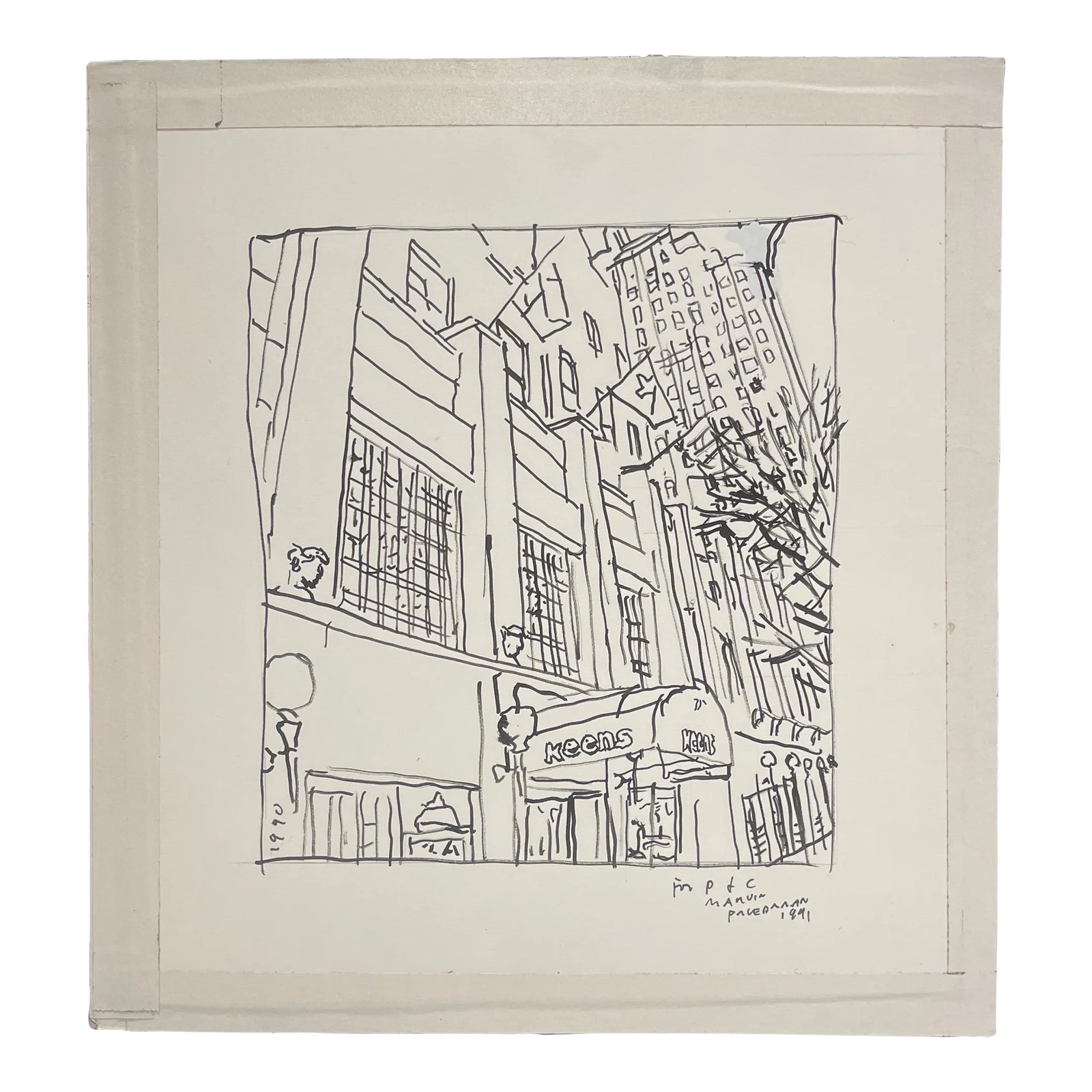 1990's, Pen & Ink Drawing, 'Keen's Steakhouse' (Nyc) by Marvin Friedman ...