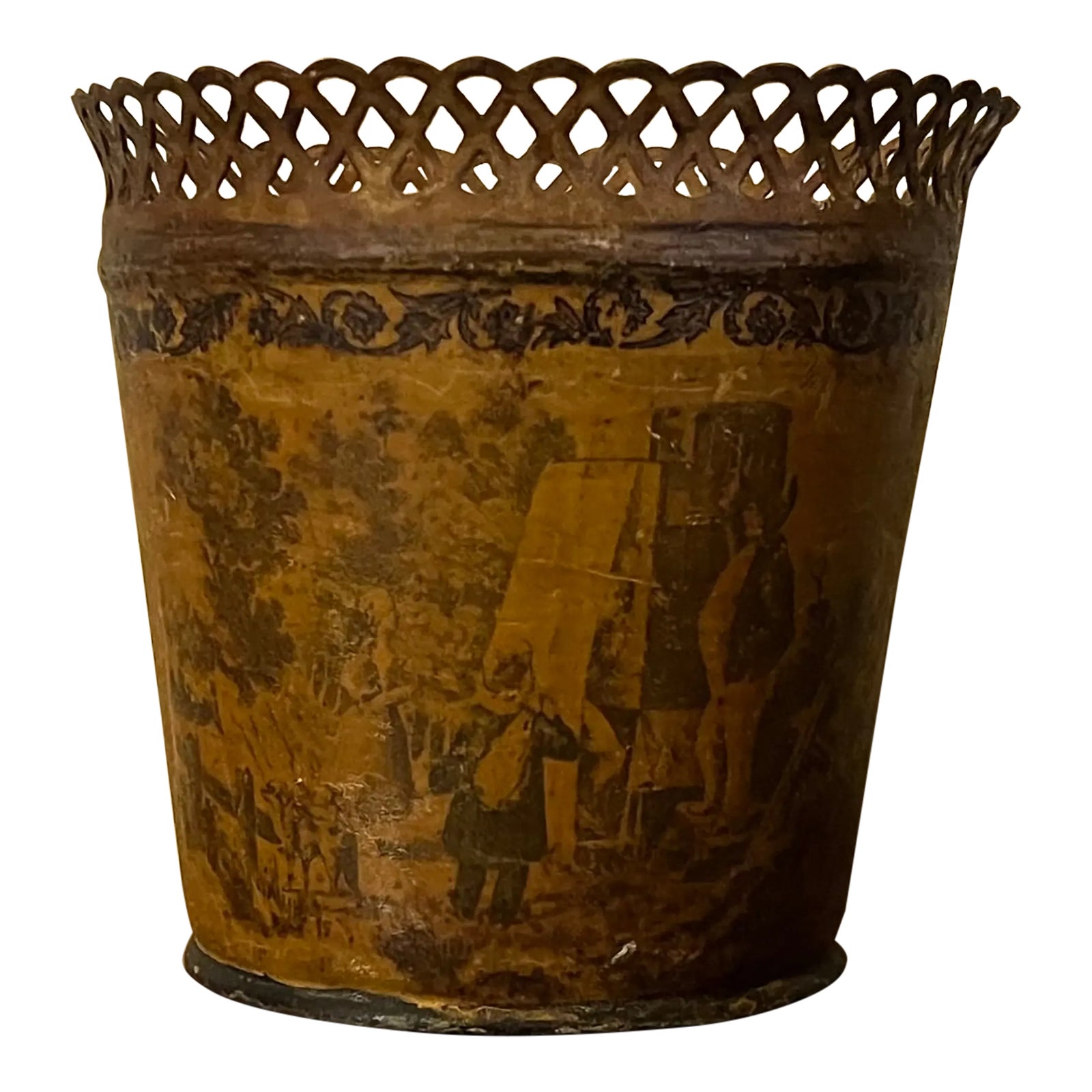 Antique 19th Century French Empire Tole Cachepot in Mustard Paint ...