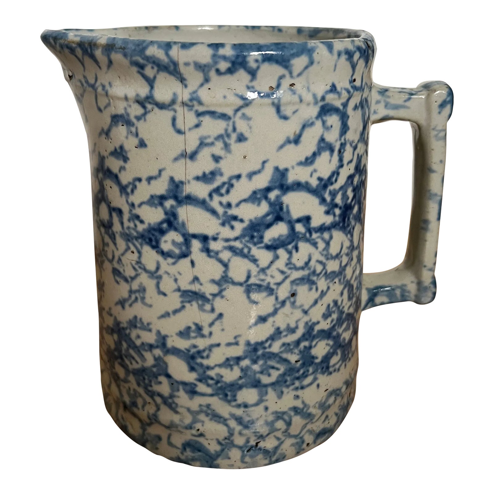 Early 20th Century Blue and White Spongeware Pitcher | Chairish