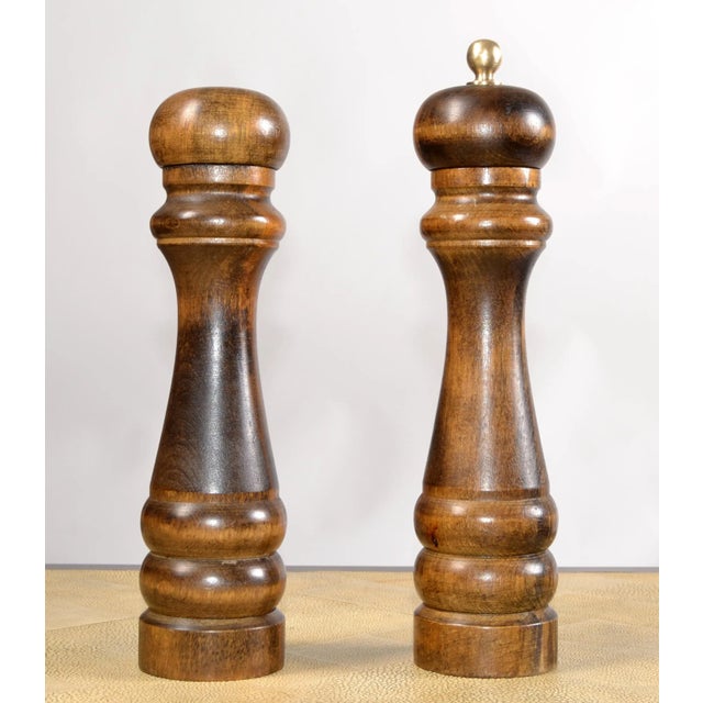 1970s Set of 2 Vintage Turned Cherry Wood Brass Décor Salt Shaker ...