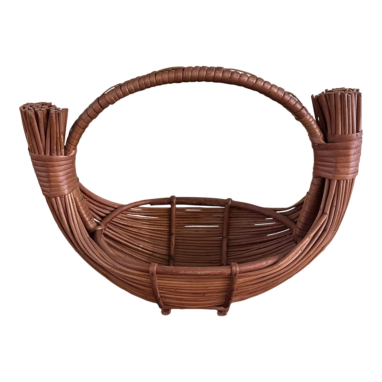 Mid 20th Century Vintage Rattan Boat Basket | Chairish