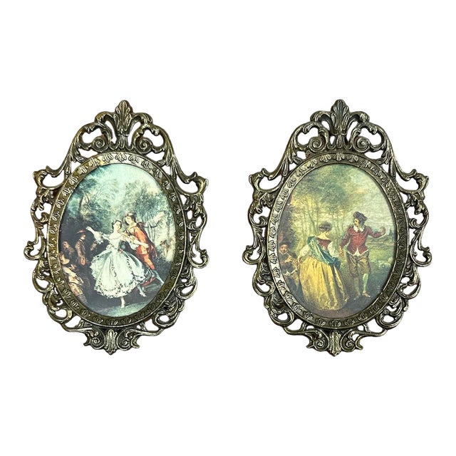 Vintage Victorian Dancing Scenes in Oval Scrollwork Picture Frames ...