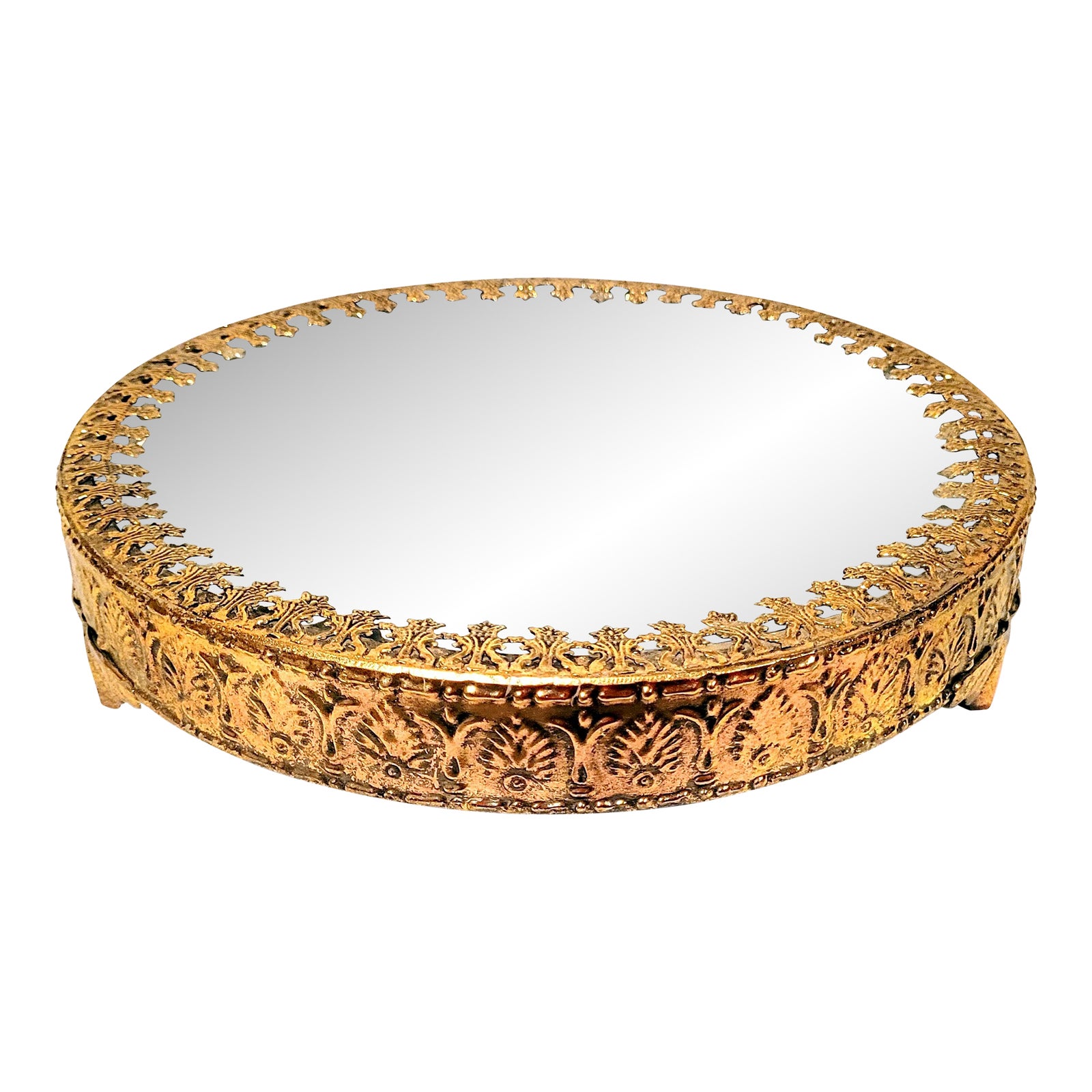 Vintage Round Footed Mirrored Vanity Tray | Chairish