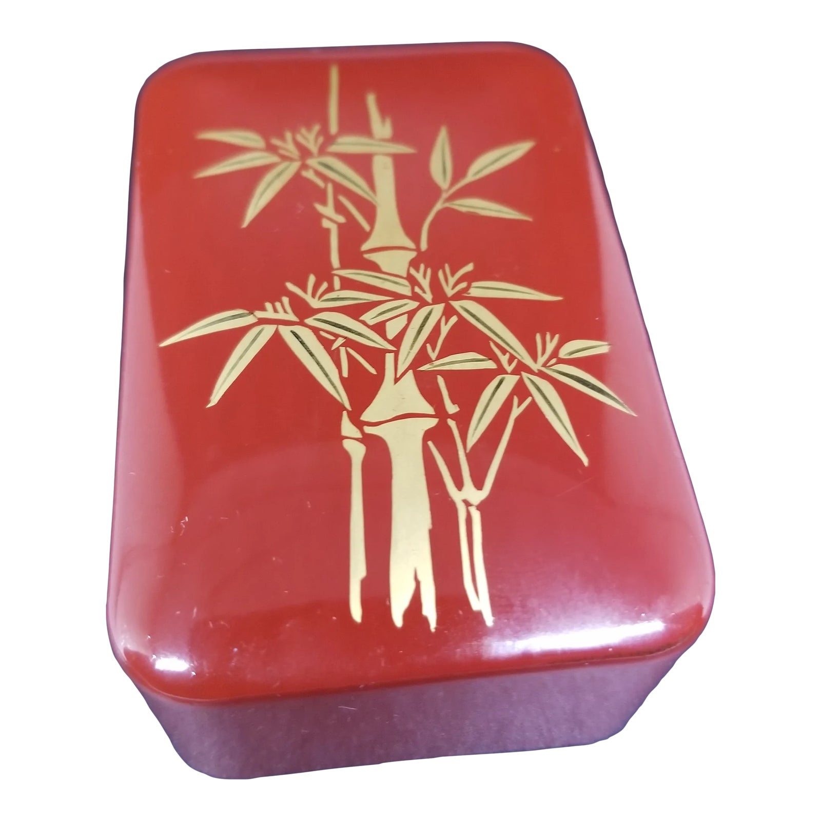 Vintage Brick Red & Gold Bamboo Lacquer Trinket Box Made in Japan ...