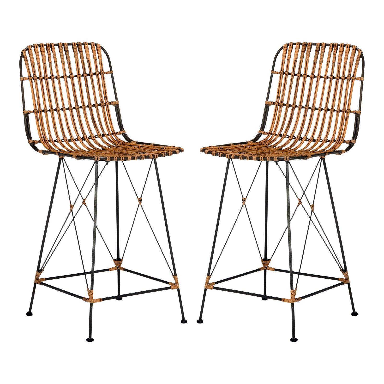 Wicker Counter Stool in Natural Brown Wash - a Pair | Chairish