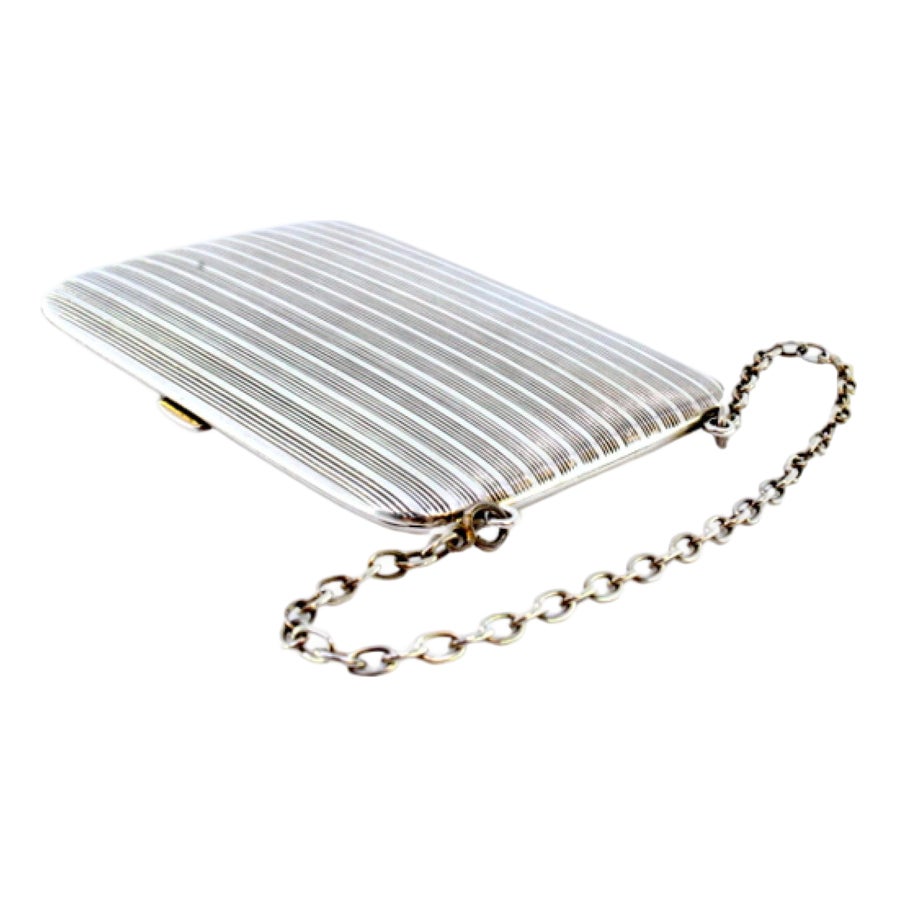 Guilloche Silver Card Holder with Gold Interior | Chairish