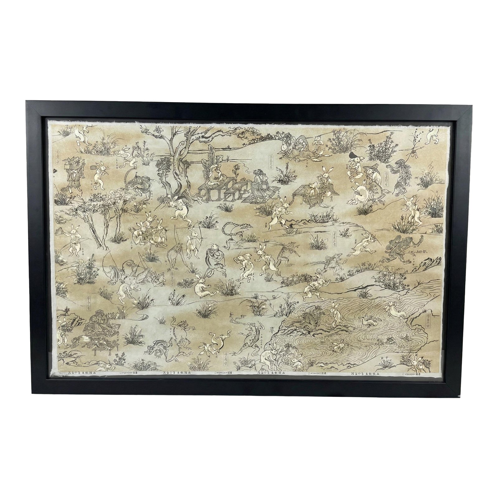 Late 20th Century Large Framed Japanese Chōjū-Giga "Frolicking Animals ...