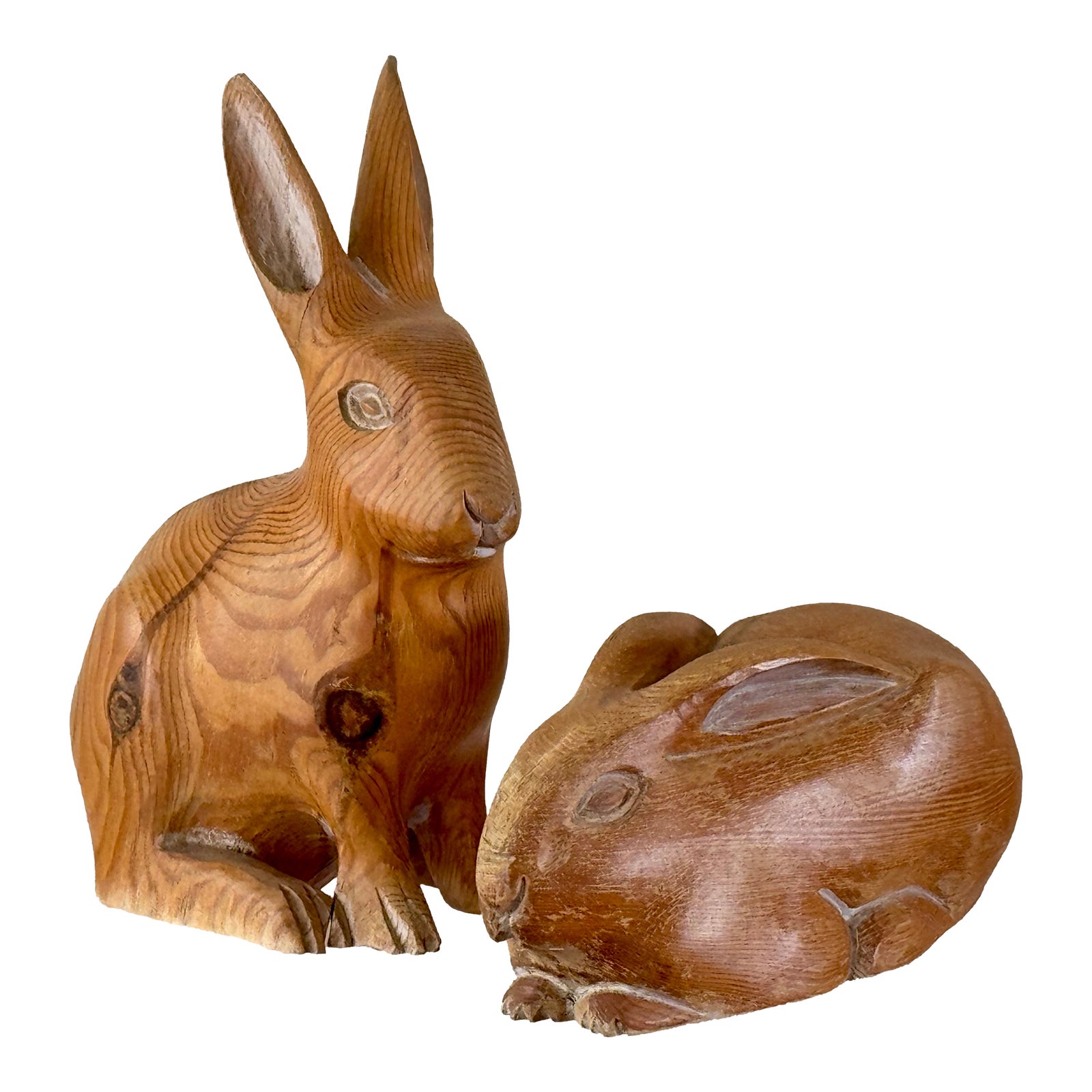1970s Sarreid Wooden Rabbits- Set of 2 | Chairish