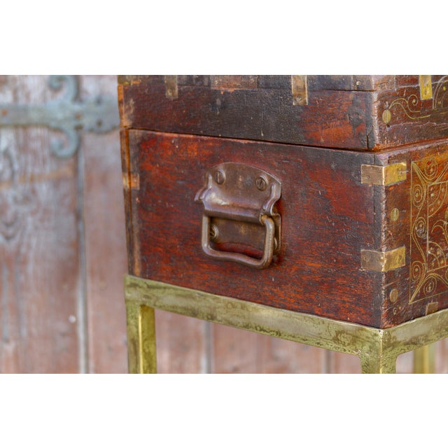 19th Century Brass Inlaid Cash Box on Stand | Chairish