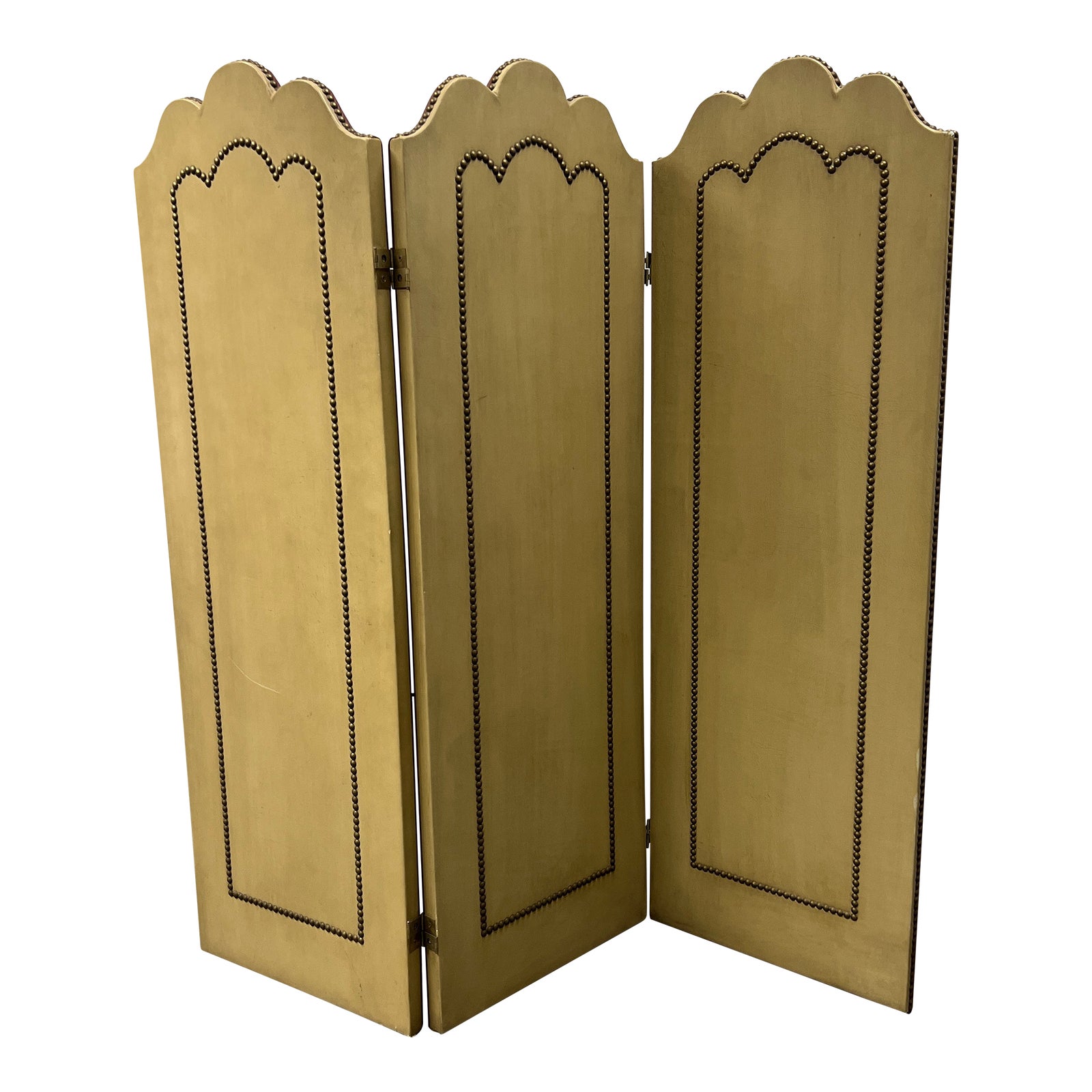 Tri-Fold Vinyl + Nailhead Two Tone Changing Screen | Chairish Tri-Fold Vinyl + Nailhead Two Tone Changing Screen | Chairish