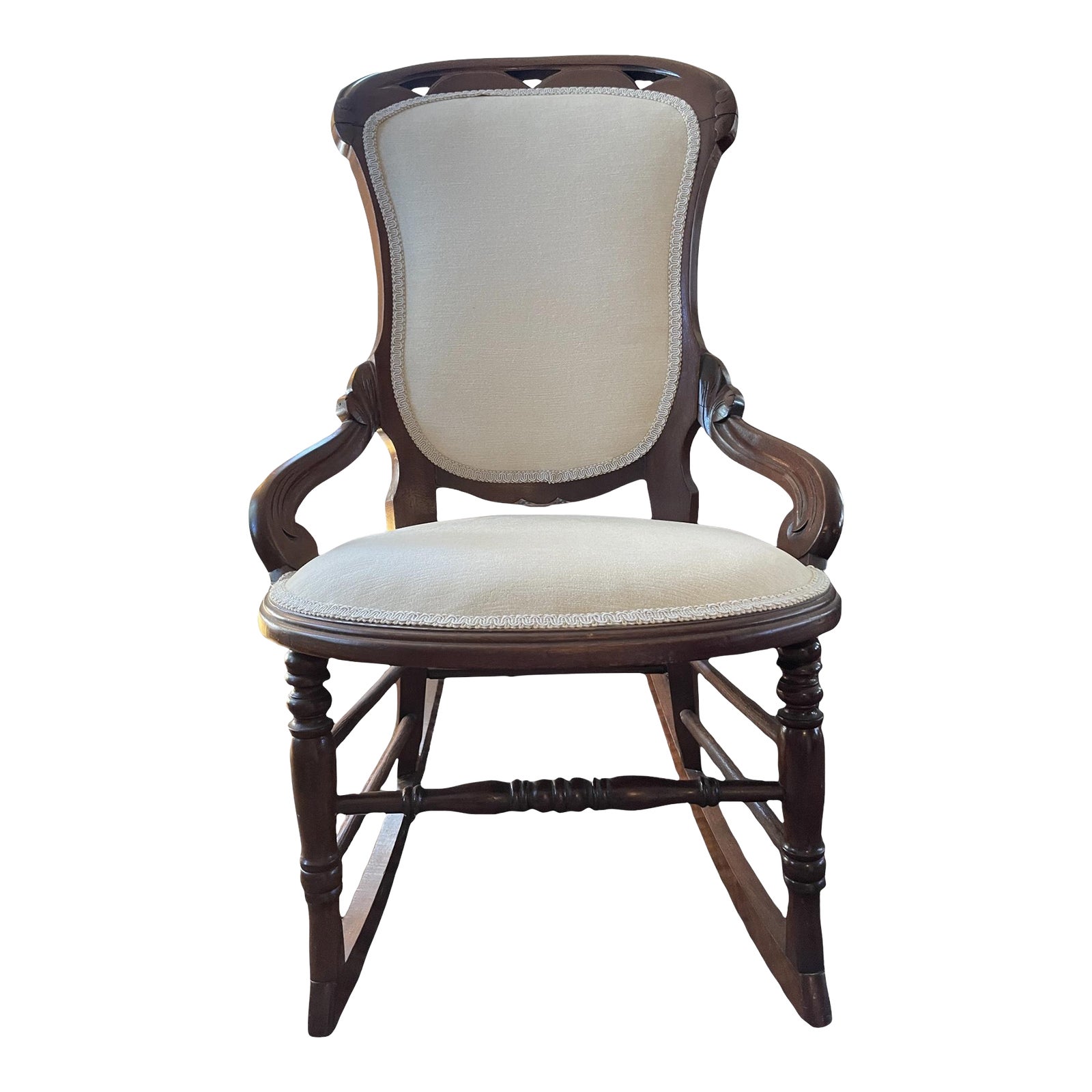 Antique Reupholstered Victorian Style Rocking Chair | Chairish