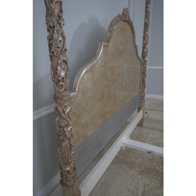 Decorator King Size Silver Leaf Finish Carved Post Poster Bed | Chairish