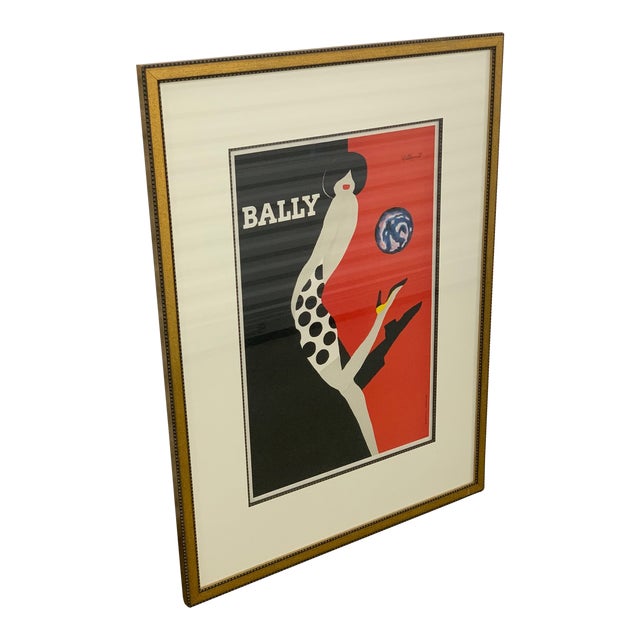 1980s Vintage Framed Bally Kick Poster by Bernard Villemot | Chairish