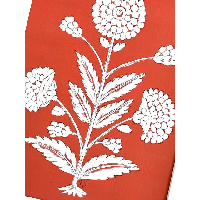 Original Hand-Painted Jaipuri Burnt Orange Floral Motif Painting in a ...