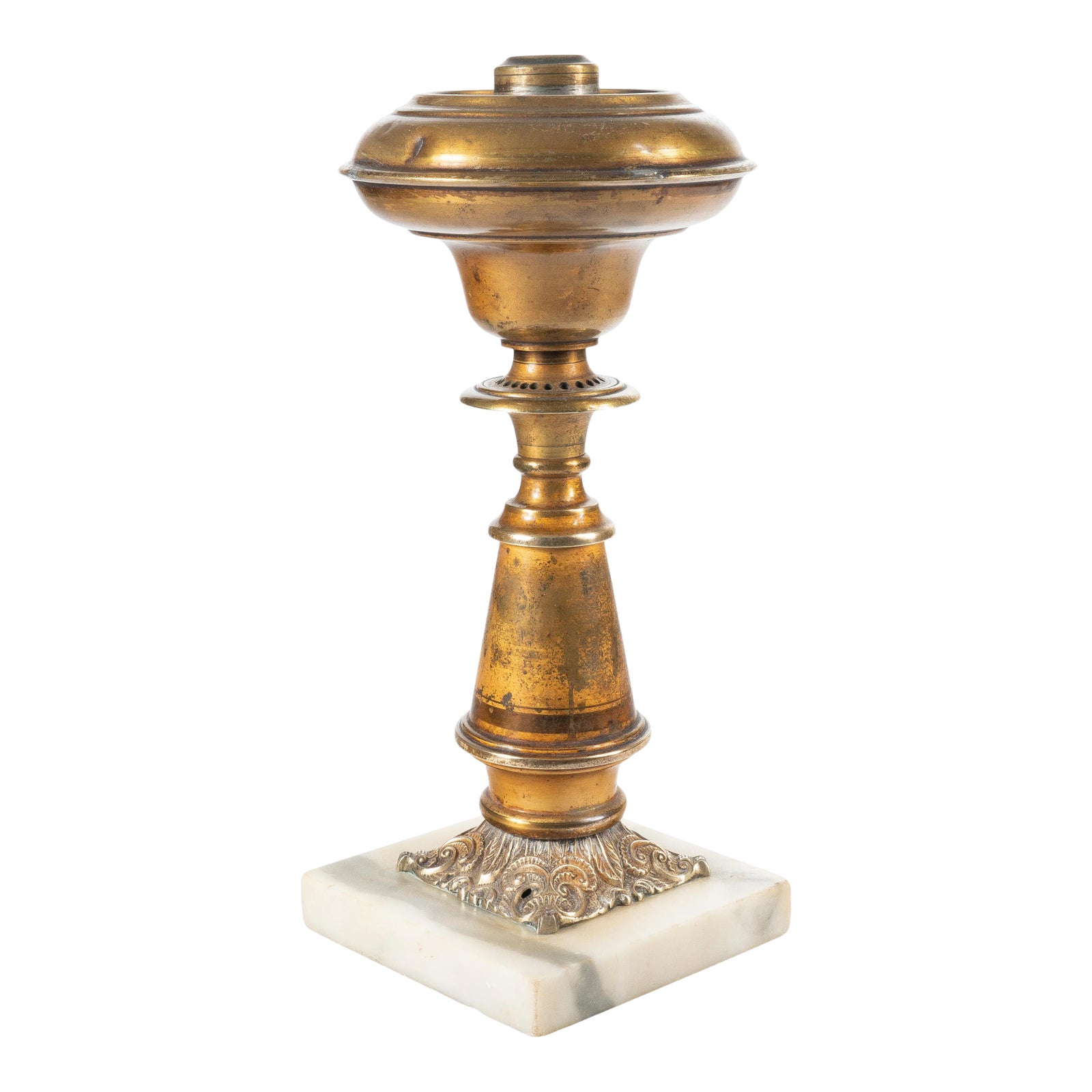1840 American Brass Astral Lamp on Marble Base | Chairish