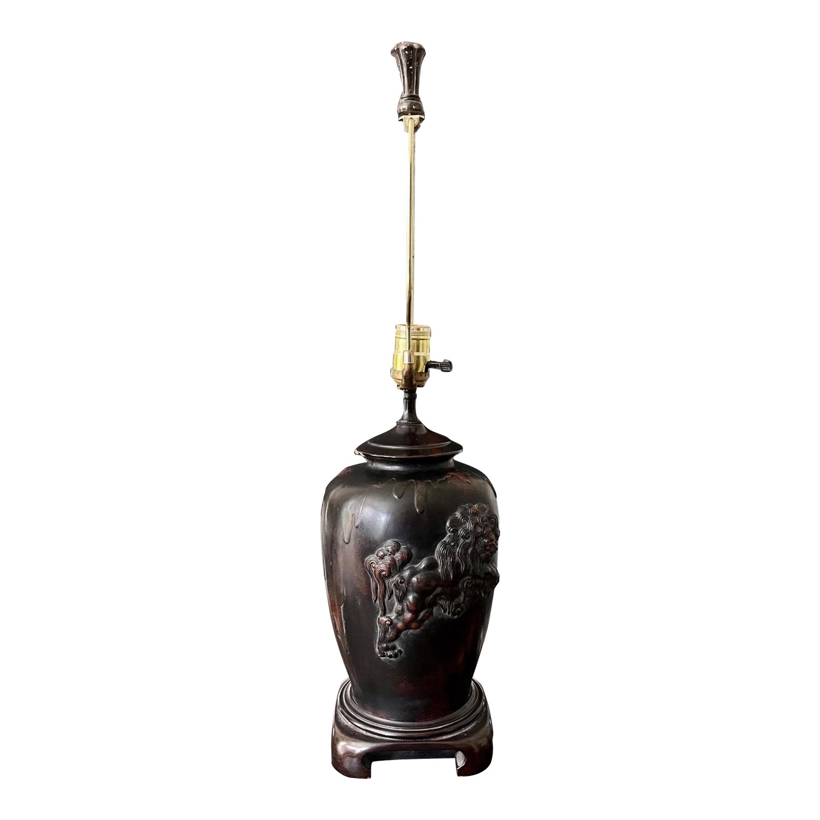 Vintage Bronzed Metal Foo Dog Lamp by Wildwood | Chairish