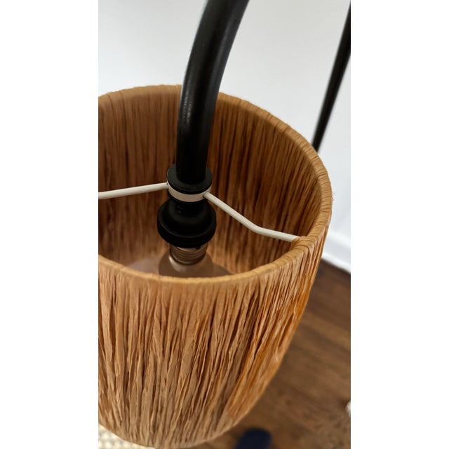 Tall Modern Floor Lamp With Raffia Shade | Chairish